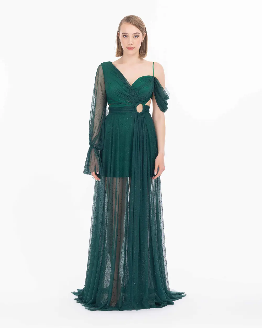 Asymmetrical Collar One Shoulder Full Length Evening Dress - Ilmio