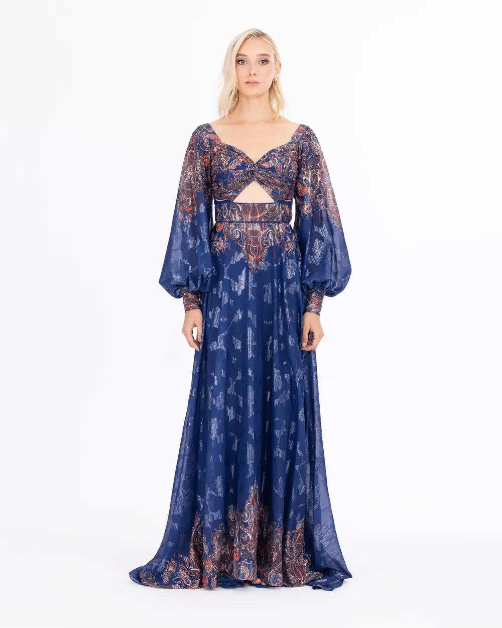 Satin Window Detailed Chest Cup Evening Dress - Ilmio