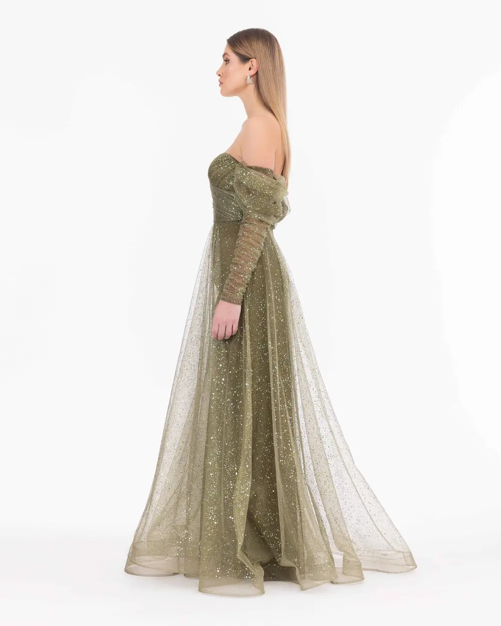 Glittery Evening Dress With Tulle Bust Cups - Ilmio