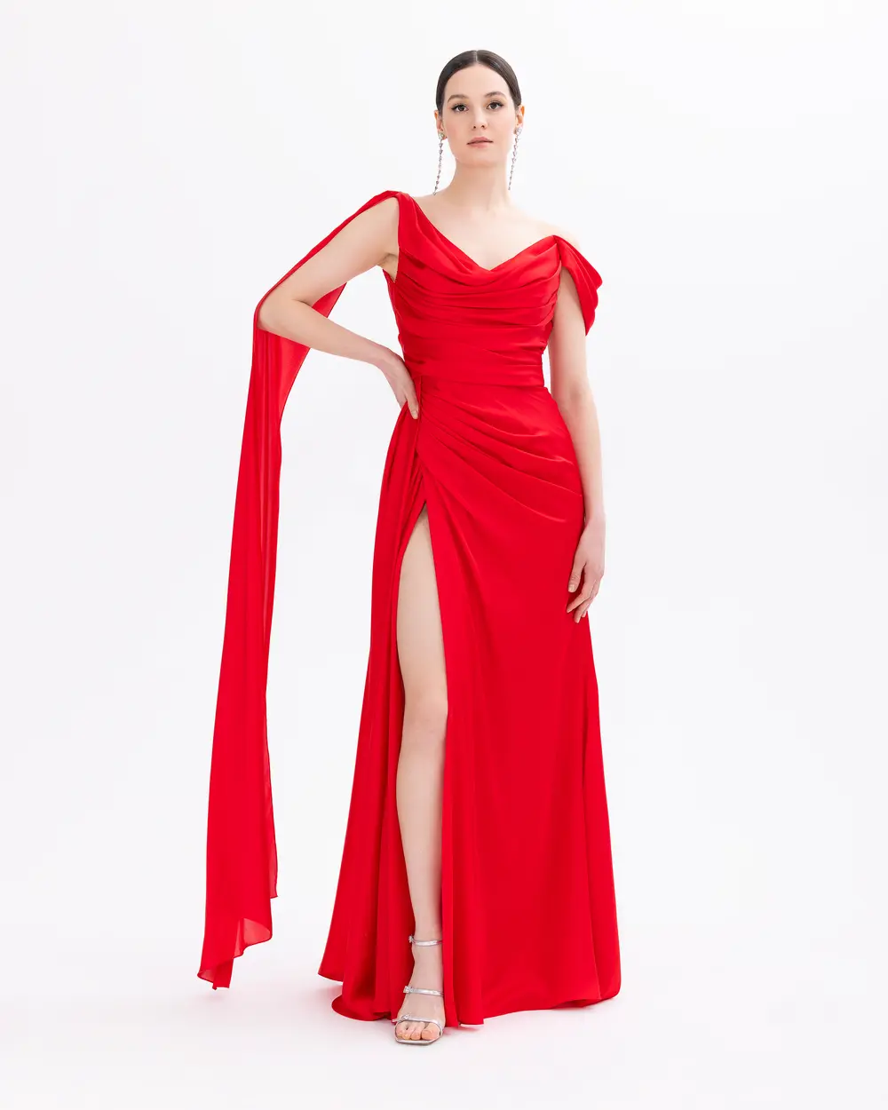Satin One Shoulder Evening Dress - Ilmio