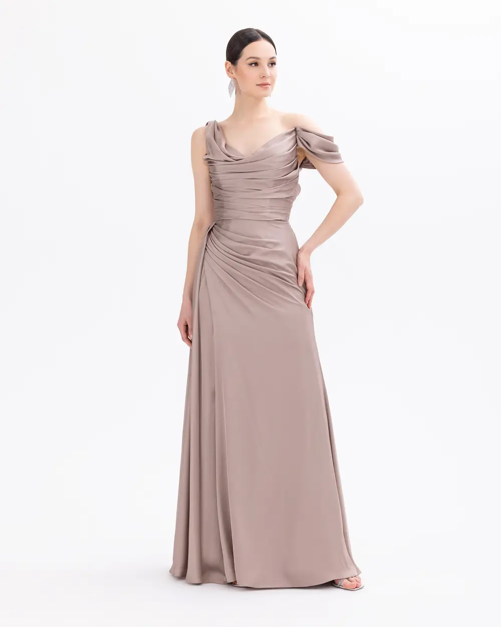 Satin One Shoulder Evening Dress - Ilmio