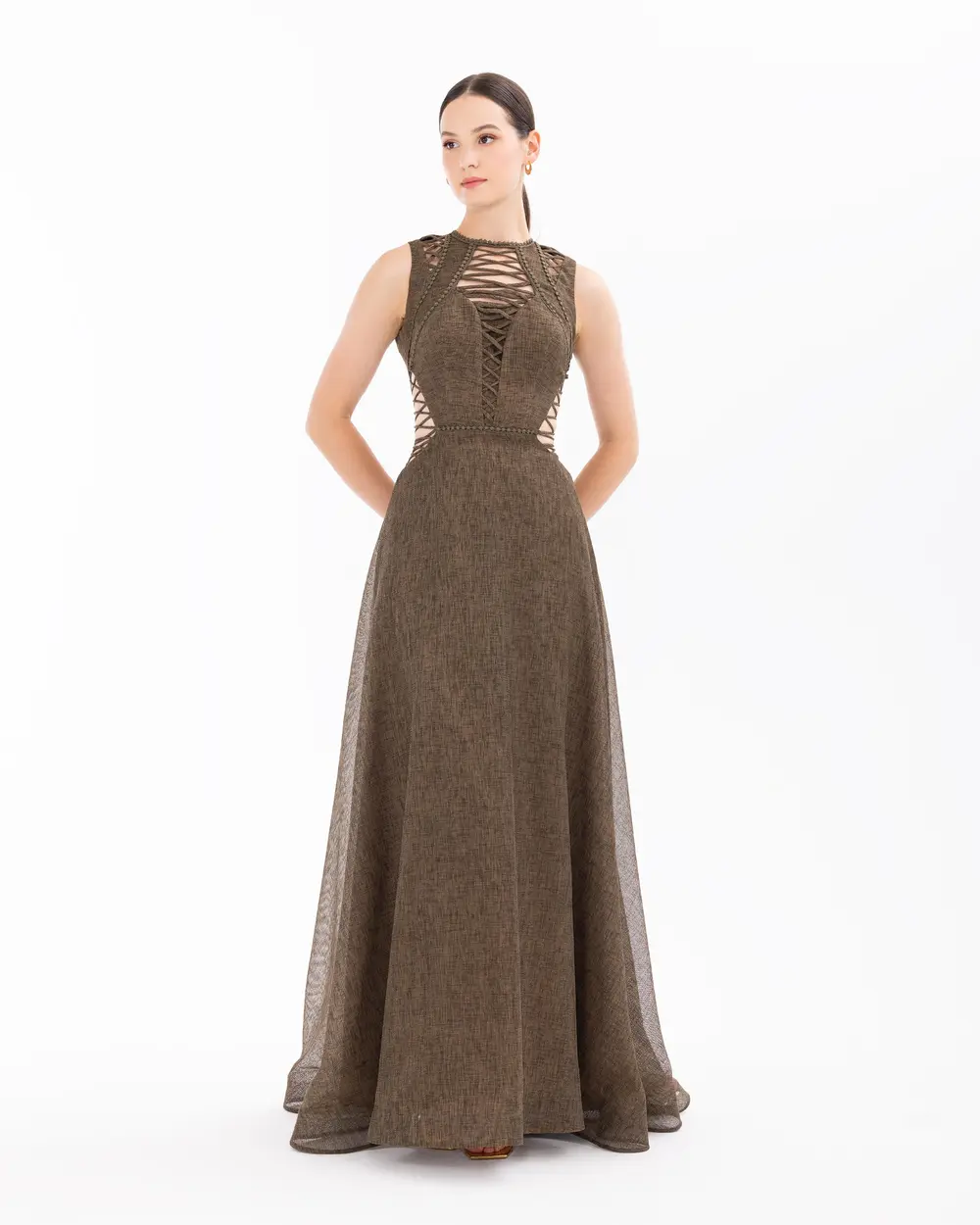 Halter Neck Sleeveless Linen Evening Dress - Ilmio