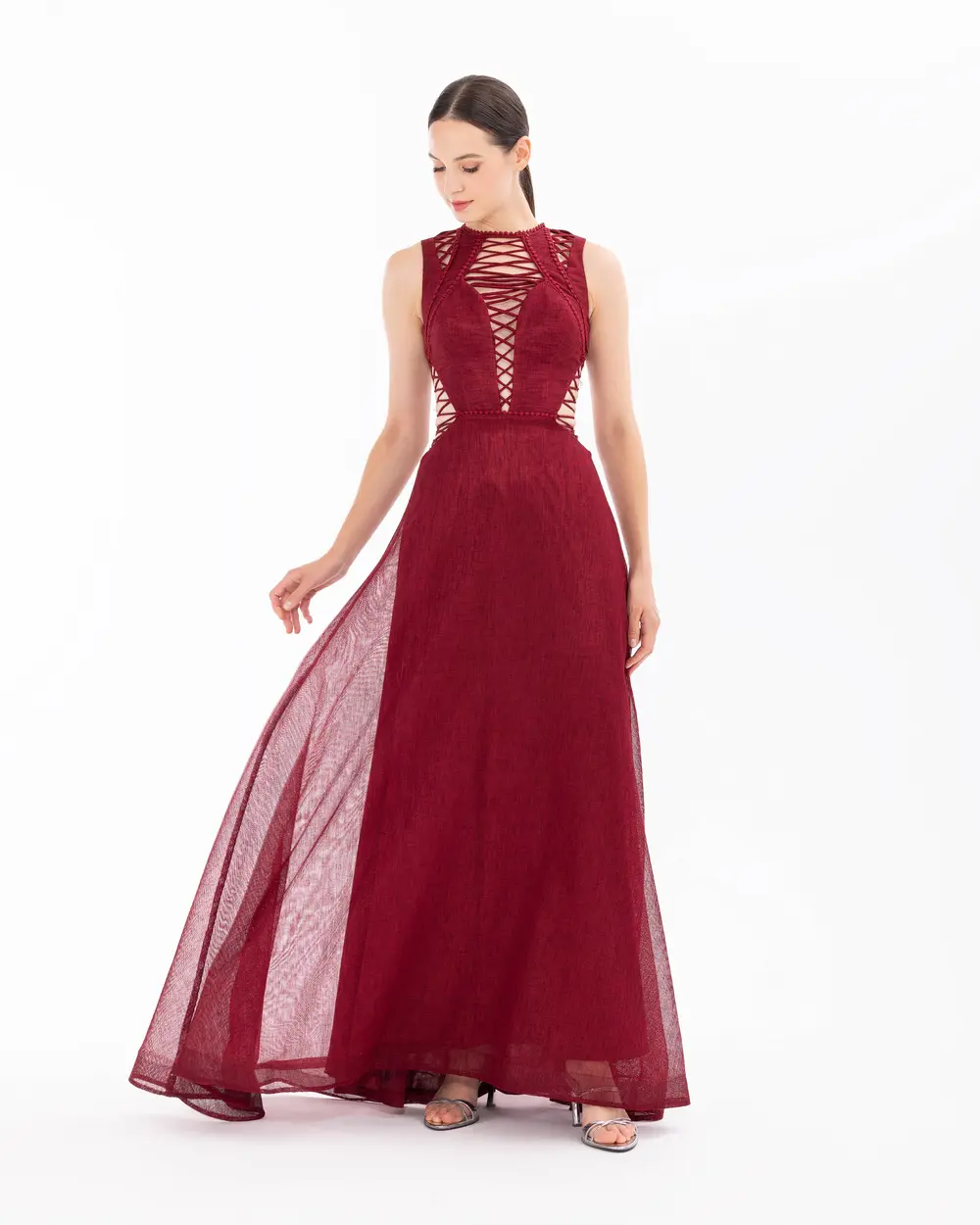 Halter Neck Sleeveless Linen Evening Dress - Ilmio